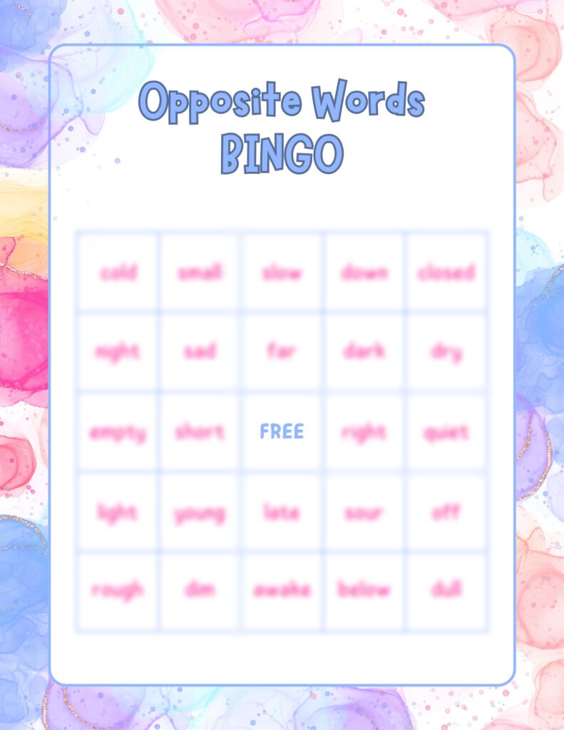 Opposite Words Bingo – Canva