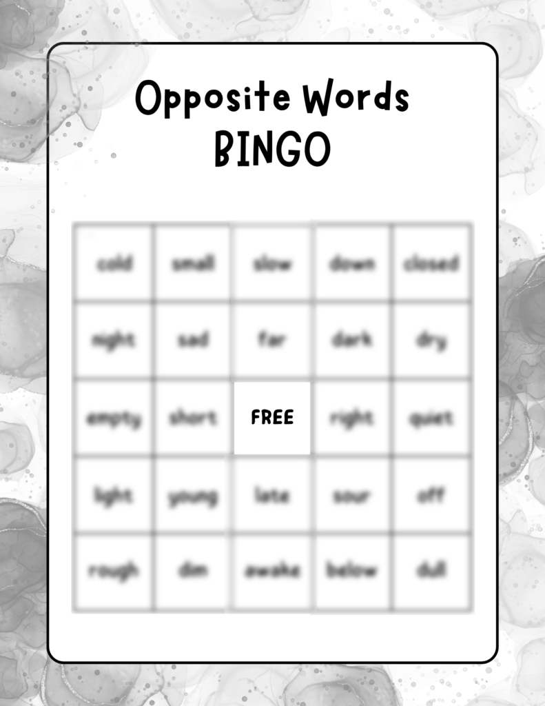 Opposite Words Bingo – Canva