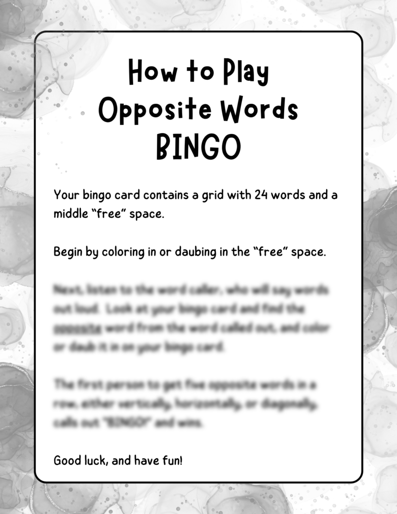 Opposite Words Bingo – Canva